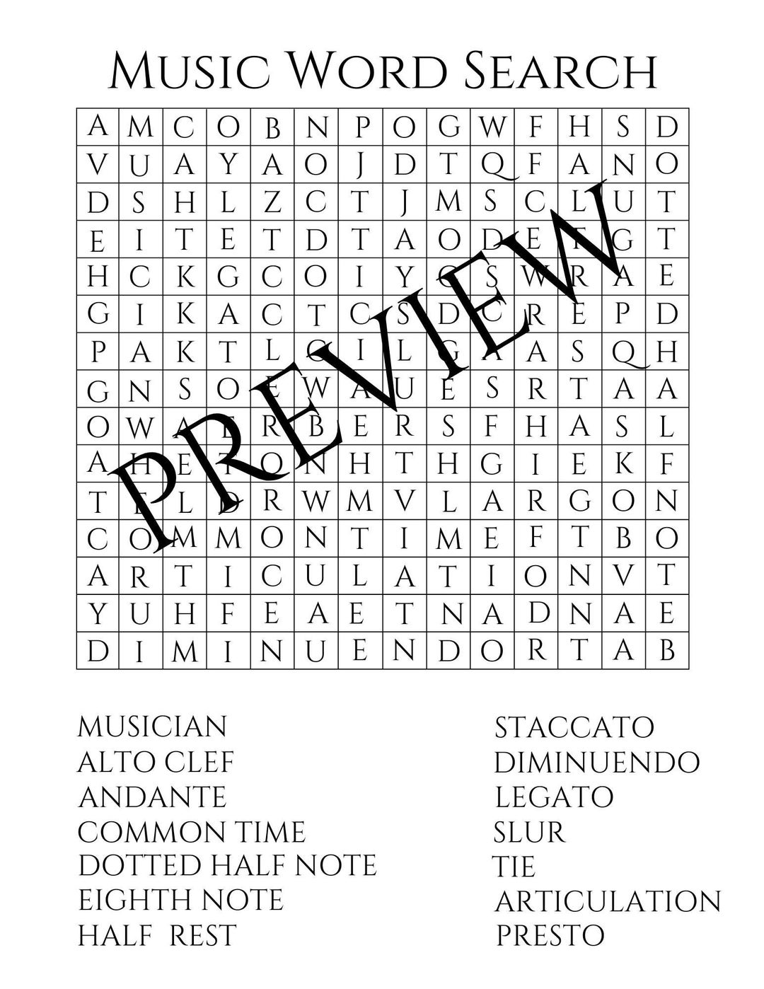 Music Word Search Puzzles Printable