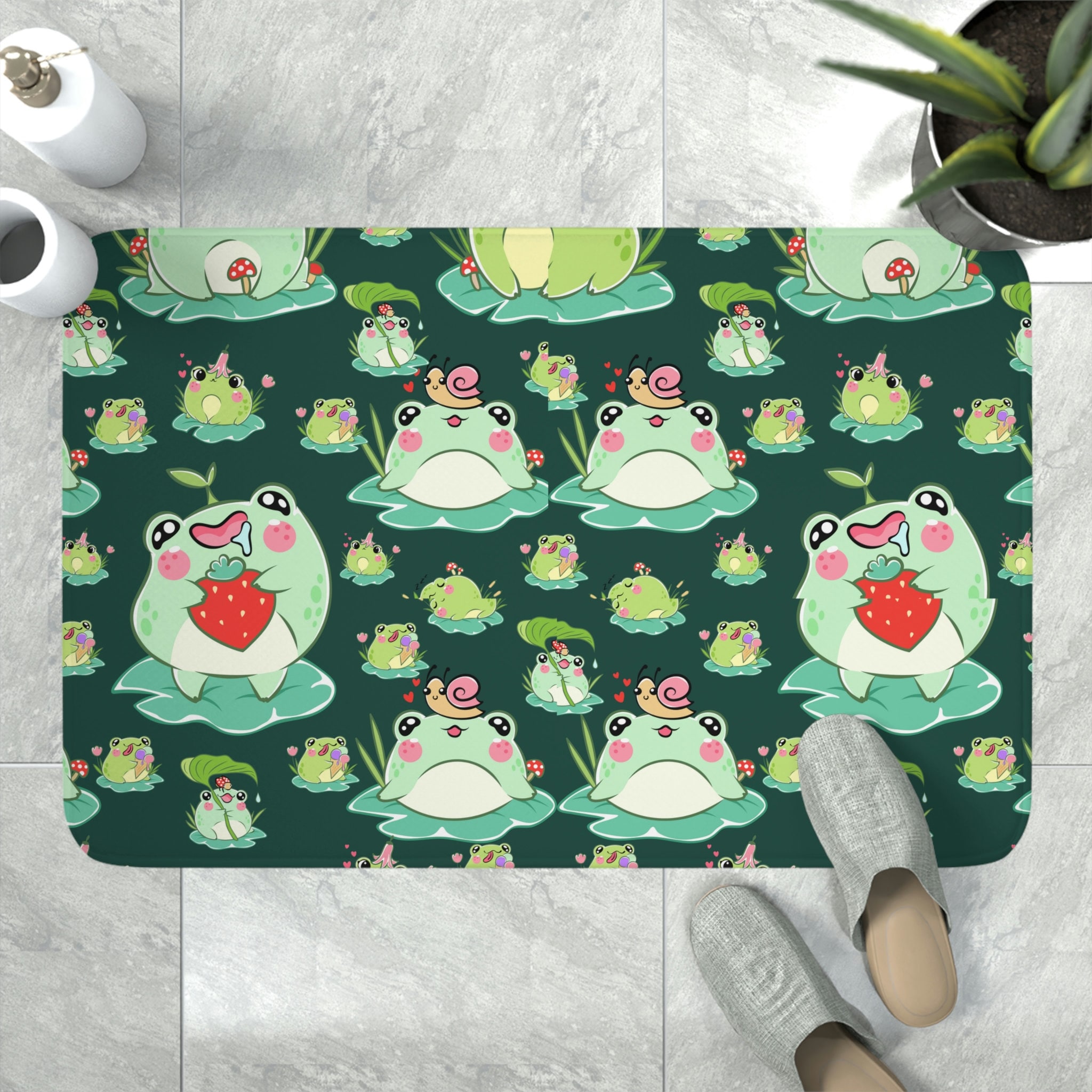 Cute Kawaii Frog Memory Foam Bath Mat, Frog Bath Decor, Cottagecore ...