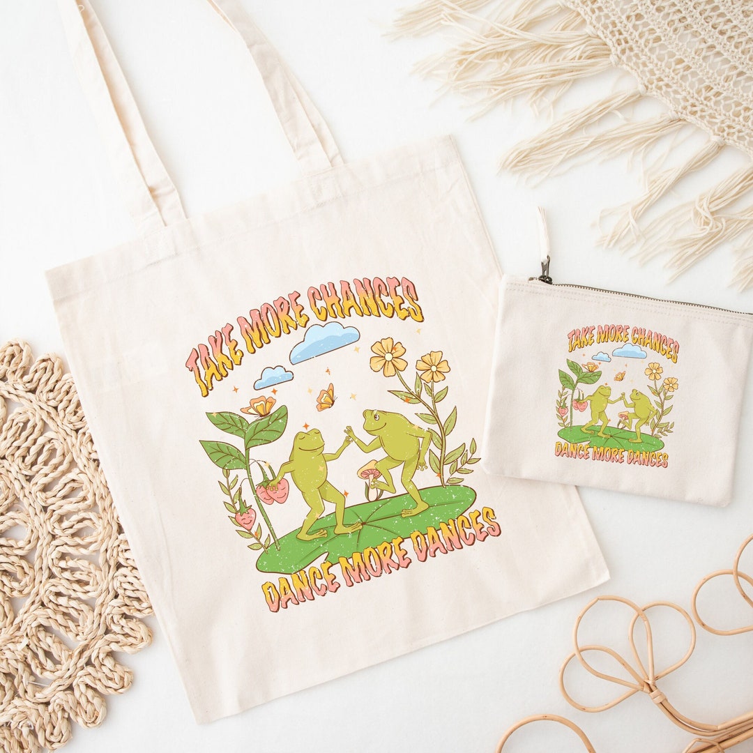 Dancing Frogs Canvas Tote and Accessory Bag Set: Cottagecore Froggy ...