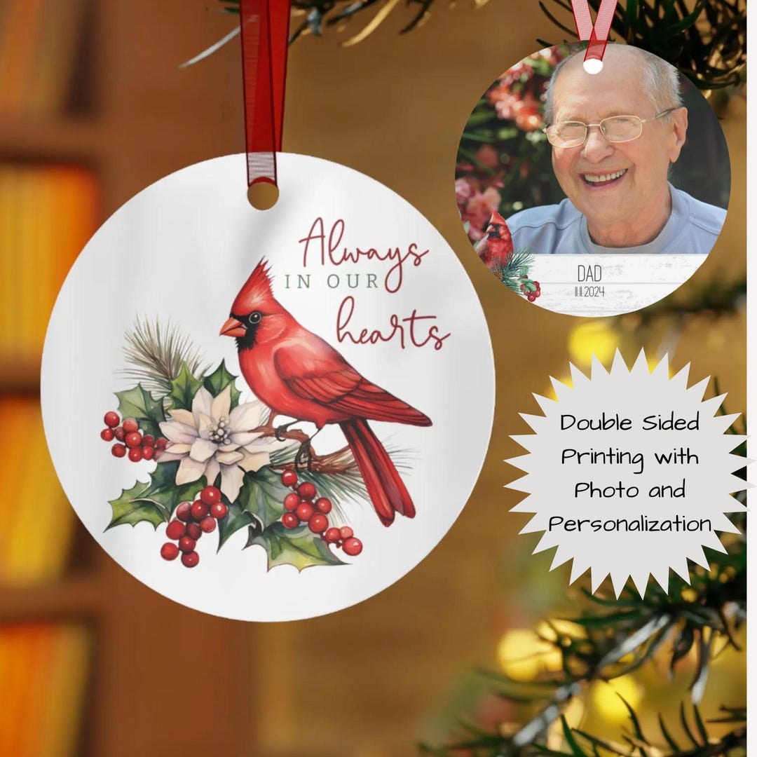 Personalized Cardinal Photo Ornament, Metal Christmas Tree Decor ...