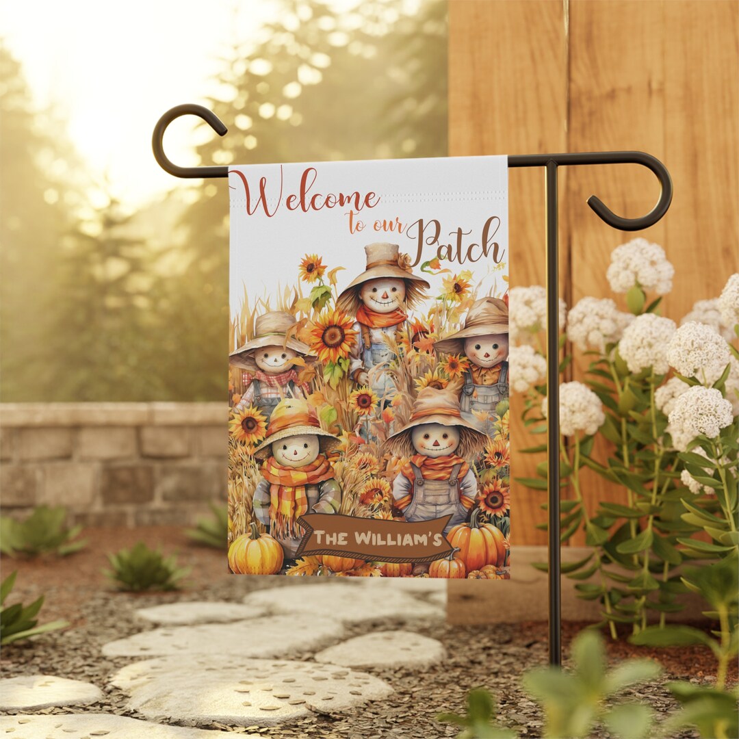 Scarecrow Family Garden Flag: Welcome to Our Patch, Fall Decor - Etsy