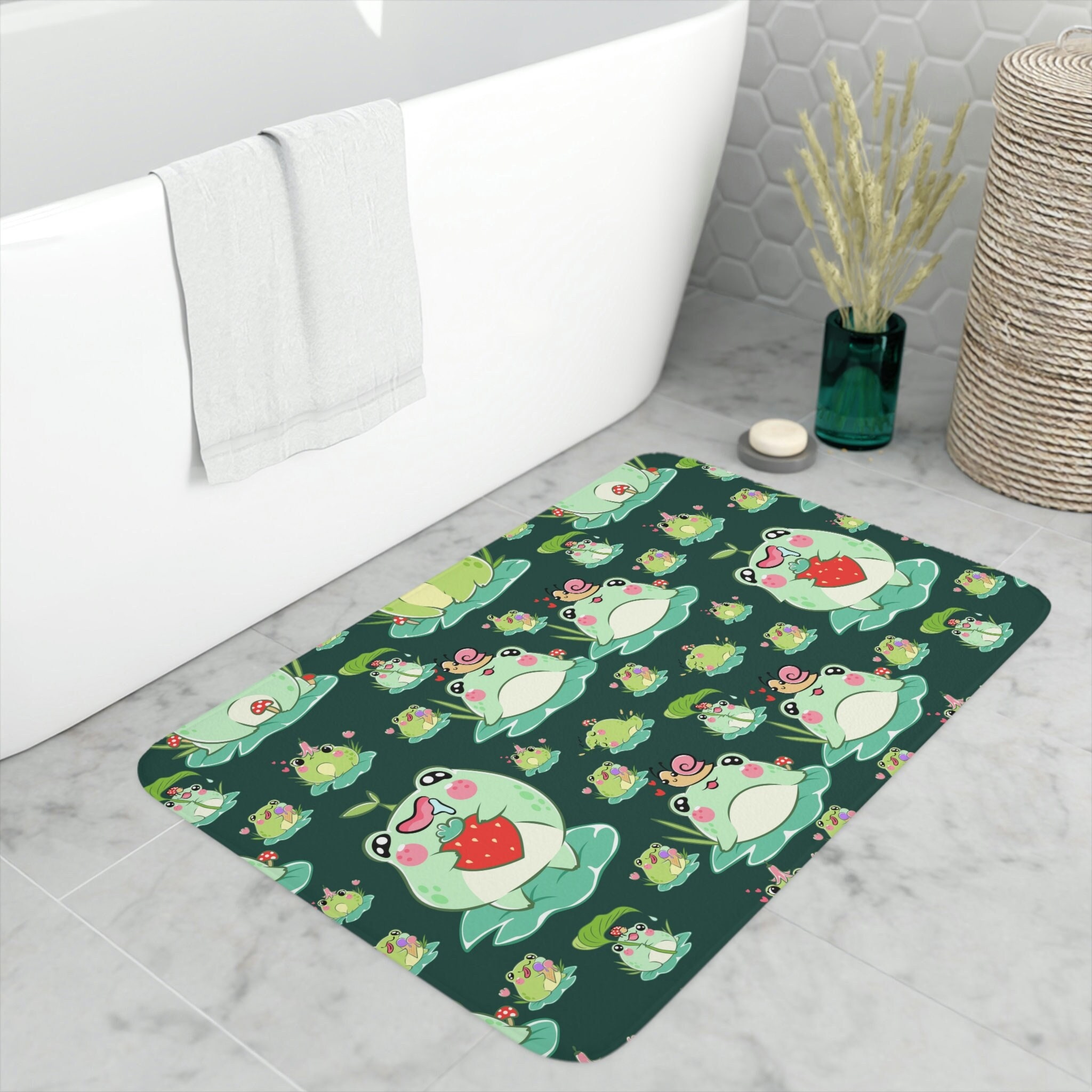 Cute Kawaii Frog Memory Foam Bath Mat, Frog Bath Decor, Cottagecore ...
