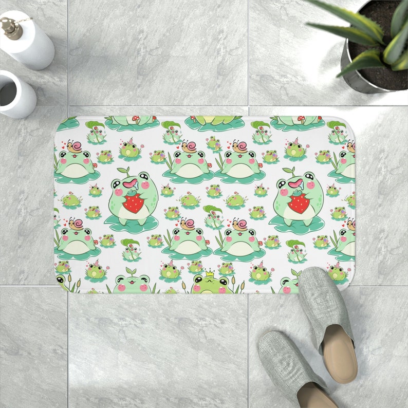 Cute Kawaii Frog Memory Foam Bath Mat, Frog Bath Decor, Cottagecore ...