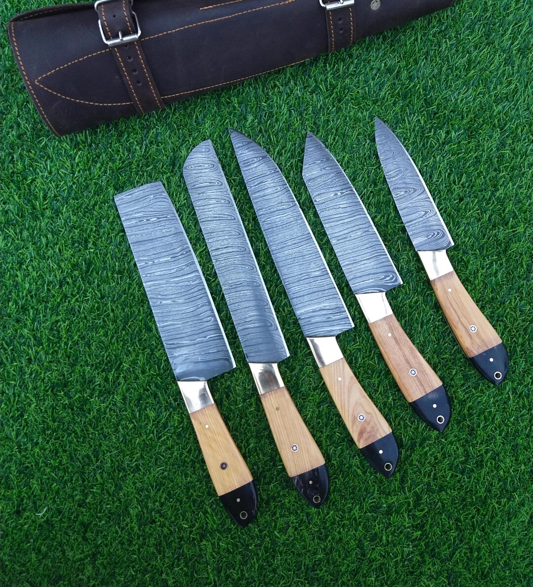 5 PCS Handmade Beautiful Knife Set With Olive Wood Handle , Kitchen ...