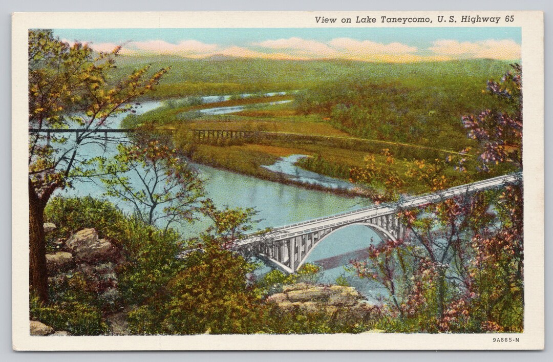 Vintage Postcard, Aerial View of Lake Taneycomo, US Highway 65 Bridge ...