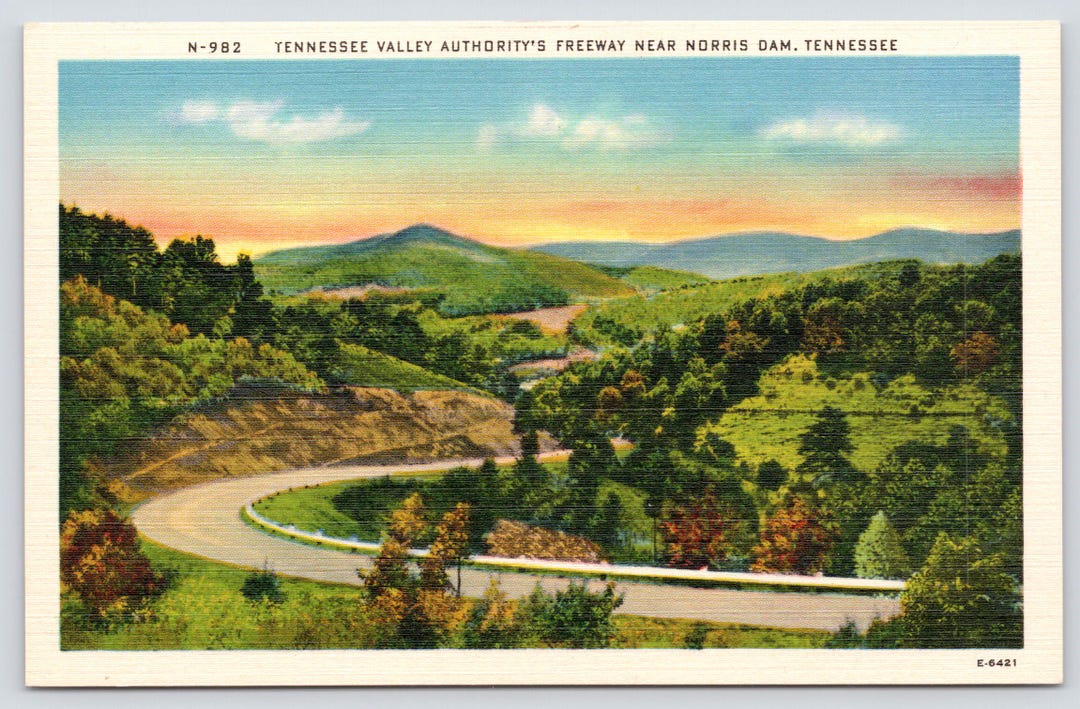 Vintage Postcard, Tennessee Valley Authority's Freeway Near Norris Dam ...