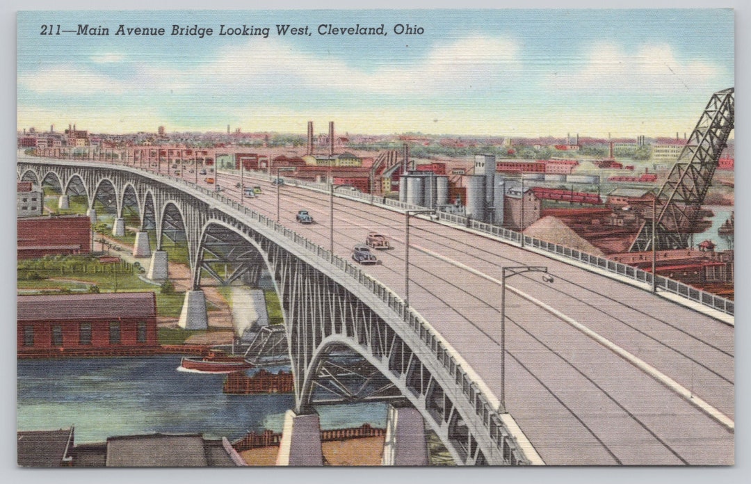 Vintage Postcard, Main Avenue Bridge Looking West, Cleveland Ohio ...