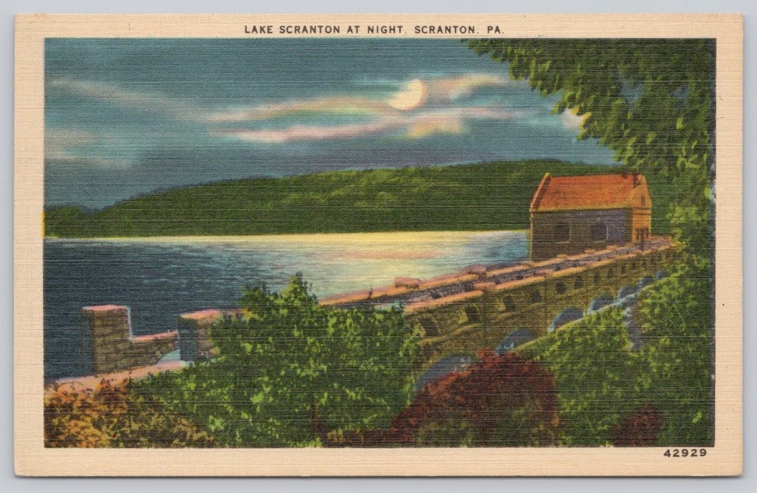Vintage Postcard, Lake Scranton at Night by Moonlight, Scranton ...