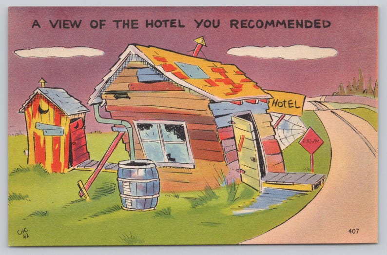 Vintage Comic Postcard, "a View of the Hotel You Recommended", Run Down ...