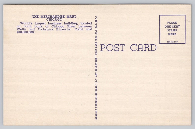 Vintage Postcard, the Merchandise Mart, World's Largest Business ...