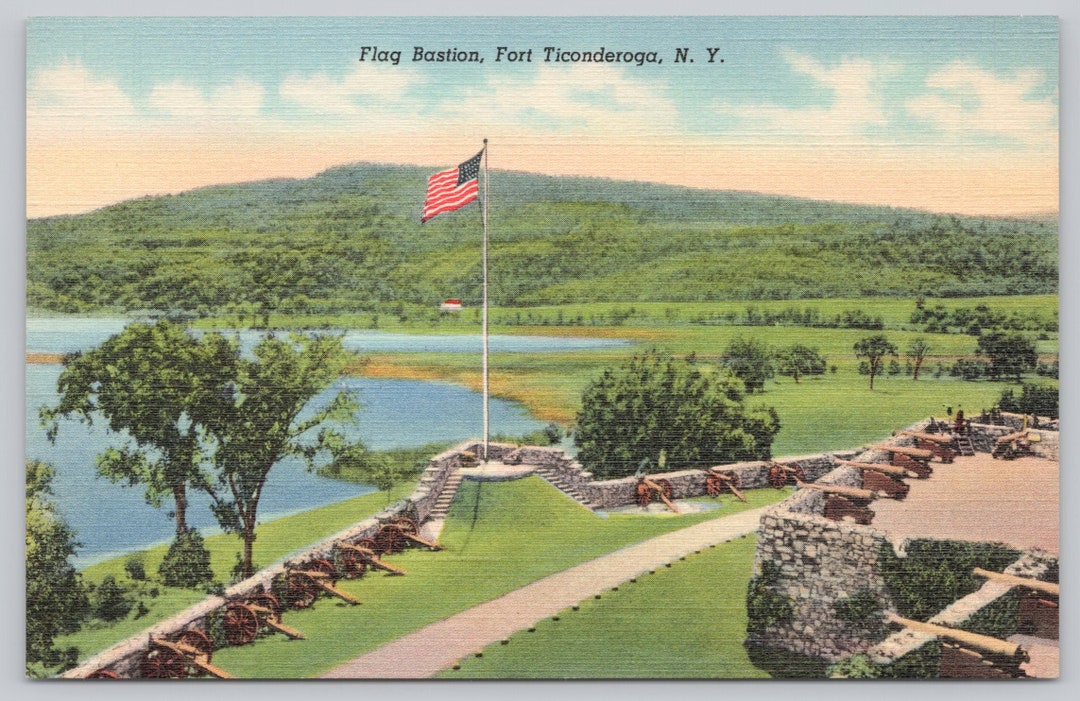 Vintage Postcard, Flag Bastion at Fort Ticonderoga New York, Lake ...