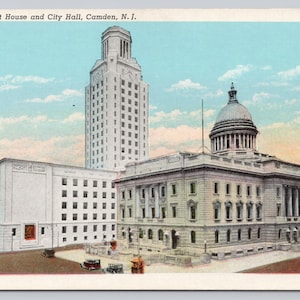 Vintage Postcard, Court House & City Hall Building, Street View, Camden ...