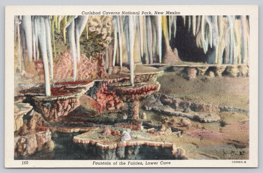 Vintage Postcard, Fountain of the Fairies, Lower Cave, Carlsbad Caverns ...