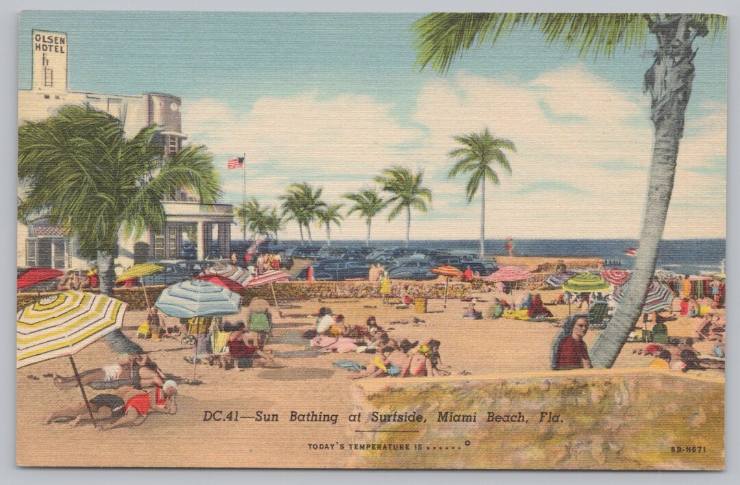 Vintage Postcard, Sun Bathing at Surfside, Miami Beach Florida, C1940s ...