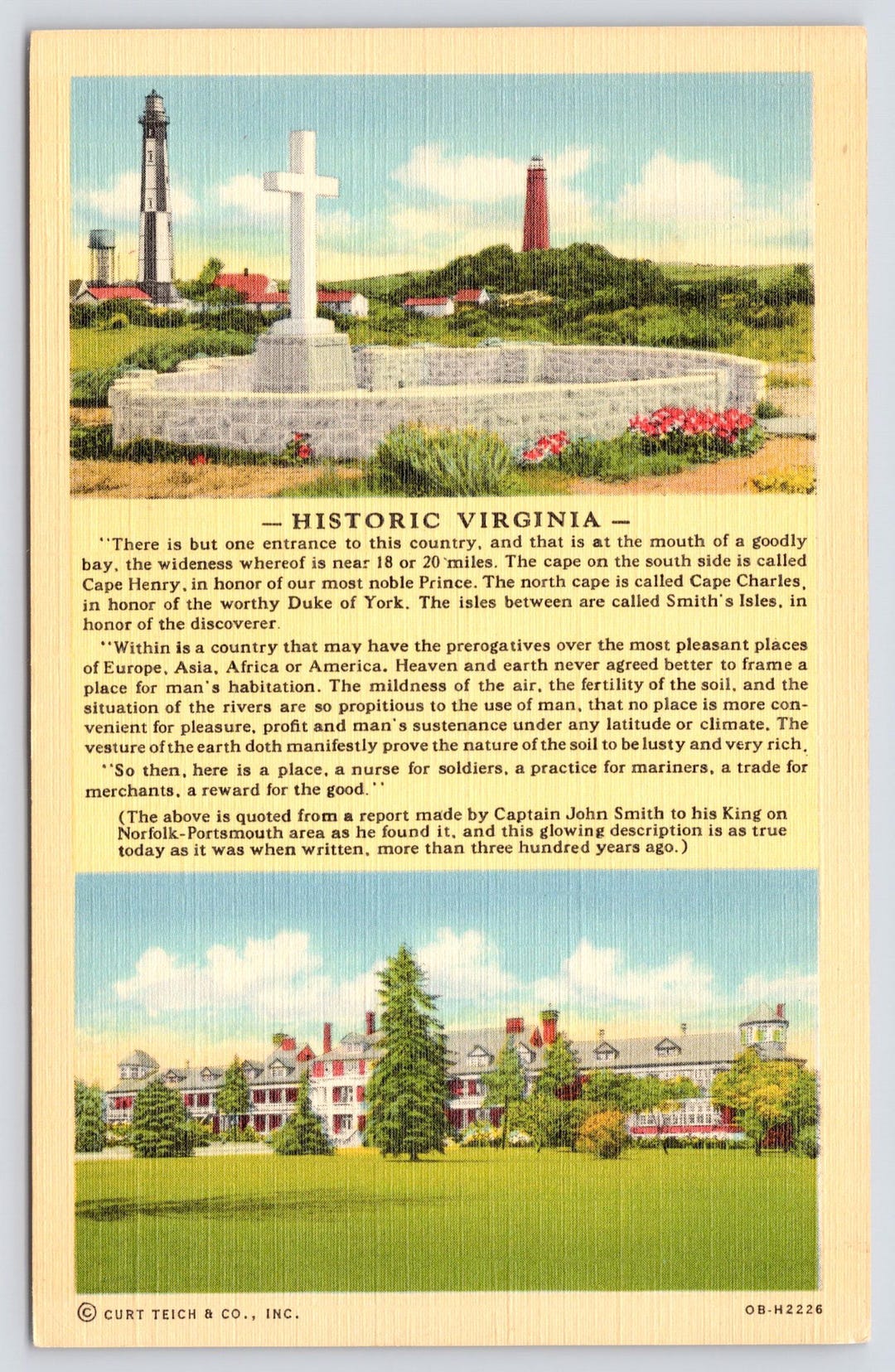 Vintage Postcard, Historic Virginia, Report From Captain John Smith ...