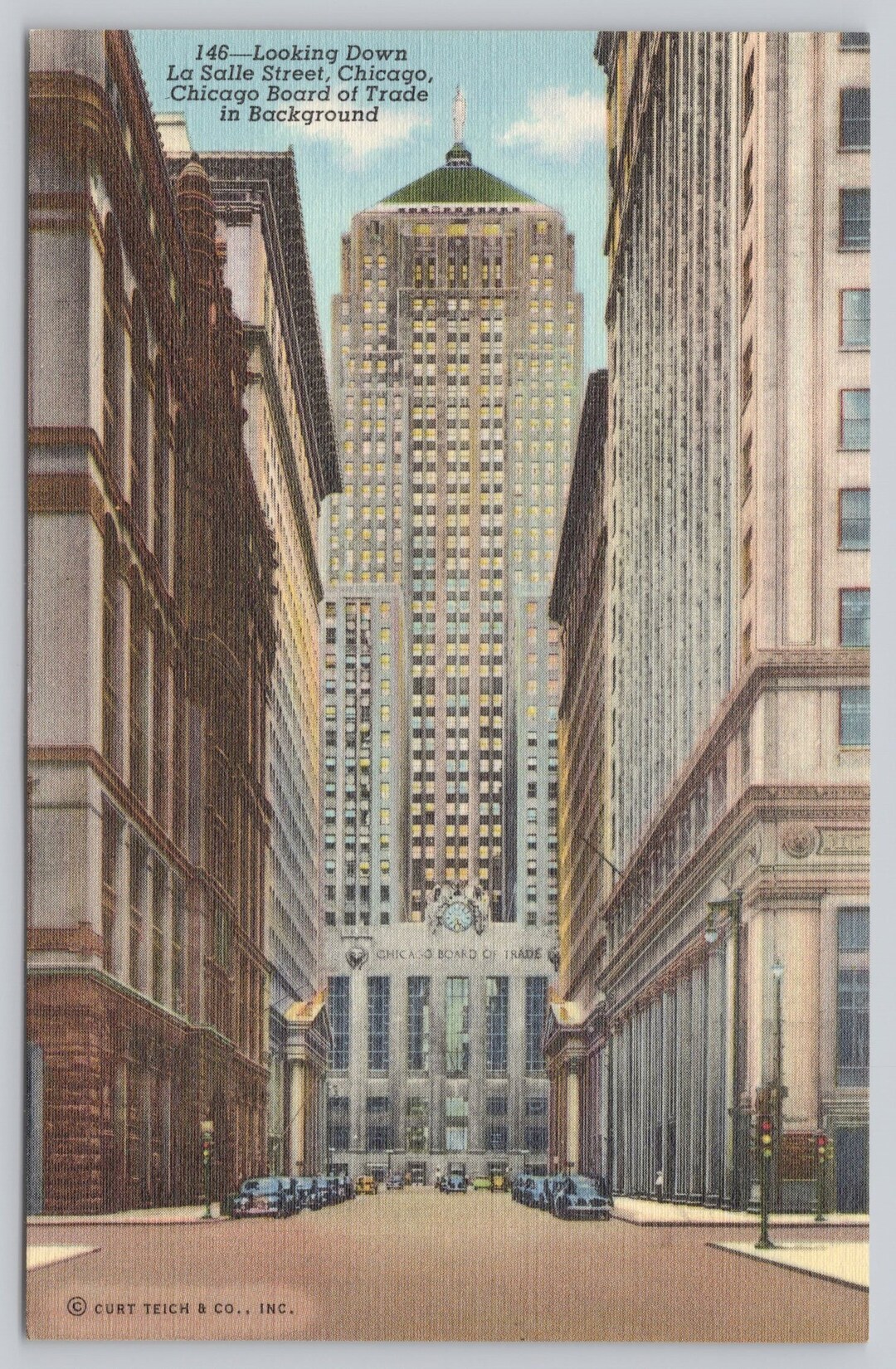Vintage Postcard, Looking Down La Salle Street, Chicago Board of Trade ...