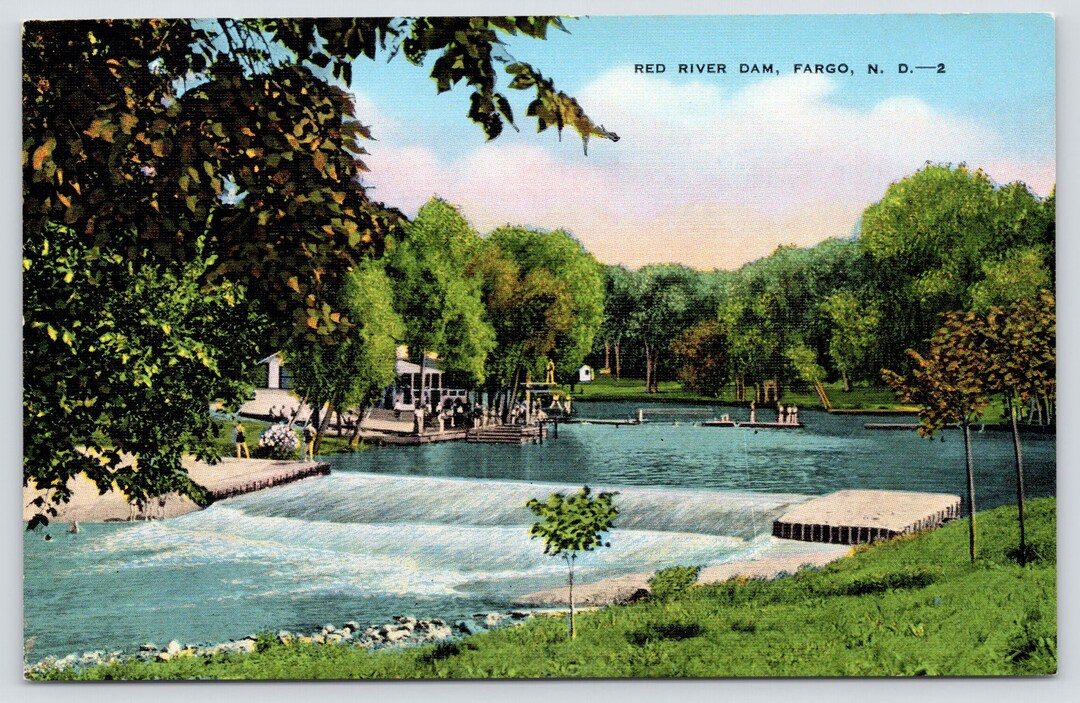 Vintage Postcard, Red River Dam, Fargo North Dakota Postcard, C1940s ...