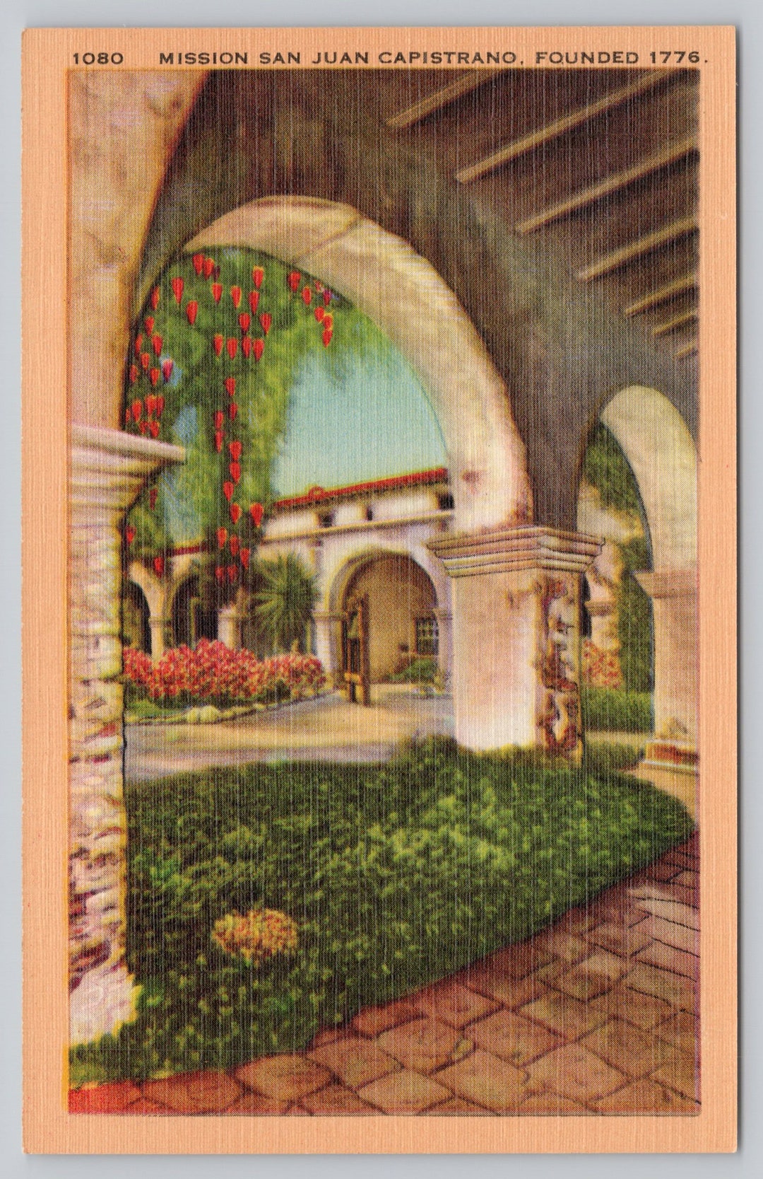 Vintage Postcard, Mission San Juan Capistrano Church Courtyard, San ...