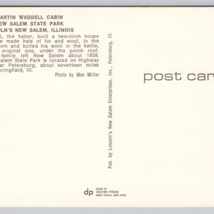 Vintage Postcard, Martin Waddell Cabin, New Salem State Park, Lincoln's ...