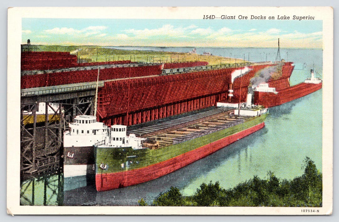 Vintage Postcard, Giant Ore Docks on Lake Superior in Minnesota, C1940s ...