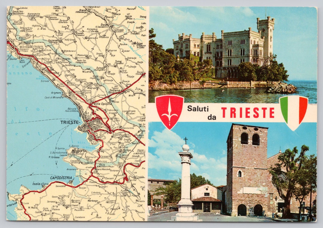 Vintage Postcard, Trieste Italy Multiview Postcard, Trieste Italy Map ...