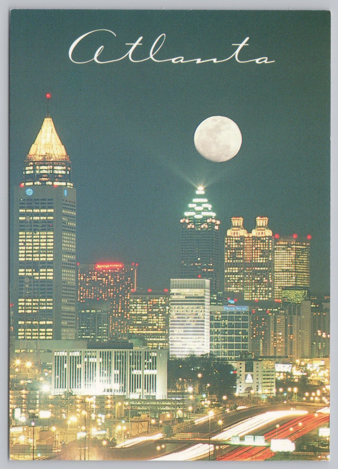 Harvest Moon Over the Atlanta Skyline, Atlanta Georgia Postcard 4x6 ...