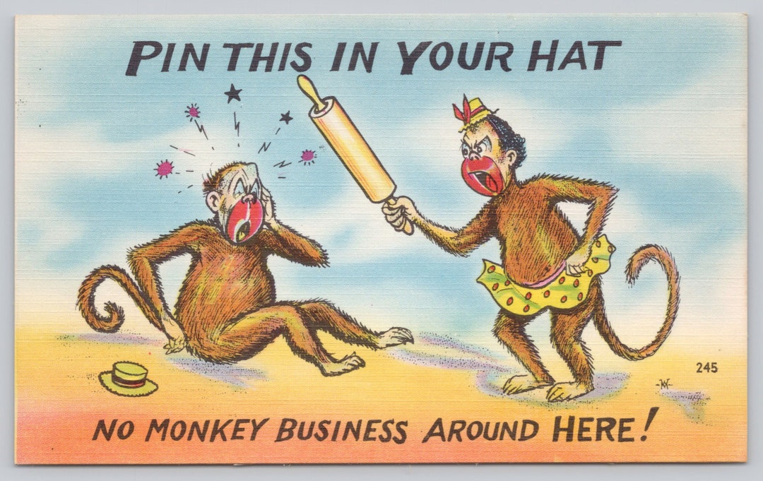 Vintage Comic Postcard, "pin This in Your Hat. No Monkey Business ...