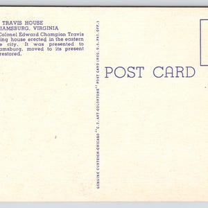 Vintage Postcard, Colonel Edward Champion Travis House, Colonial ...