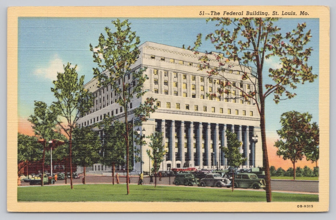 Vintage Postcard, St Louis Federal Building, Street View With Old Cars ...