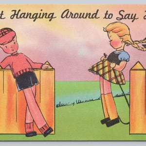 Vintage Comic Postcard, "just Hanging Around to Say Hello", Cute Comic ...