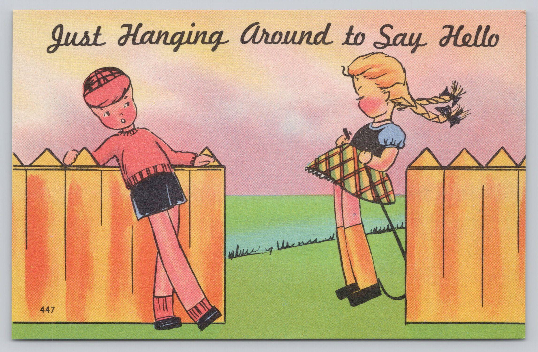 Vintage Comic Postcard, "just Hanging Around to Say Hello", Cute Comic ...