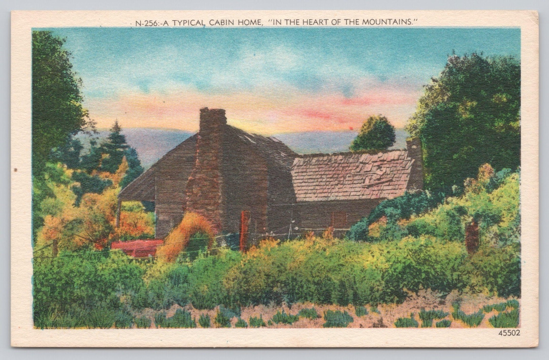 Vintage Postcard, A Typical Cabin Home in the Heart of the Mountains ...