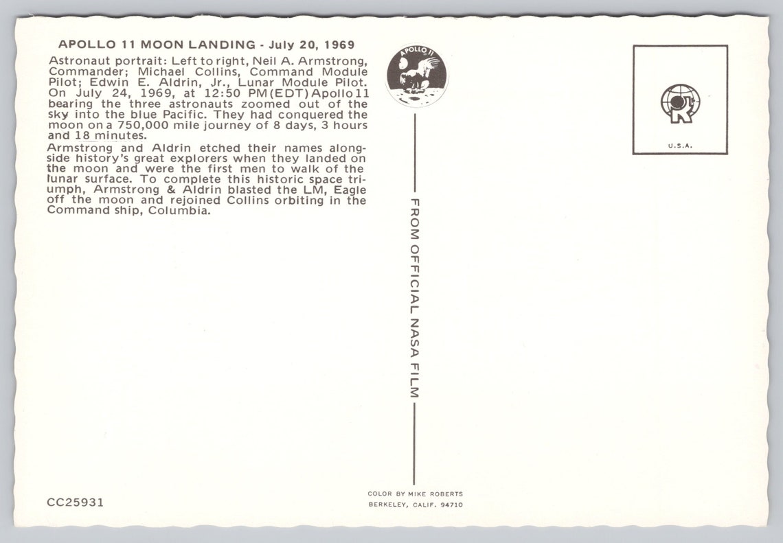 Vintage Postcard, Apollo 11 Moon Landing Astronauts, Neil Armstrong ...