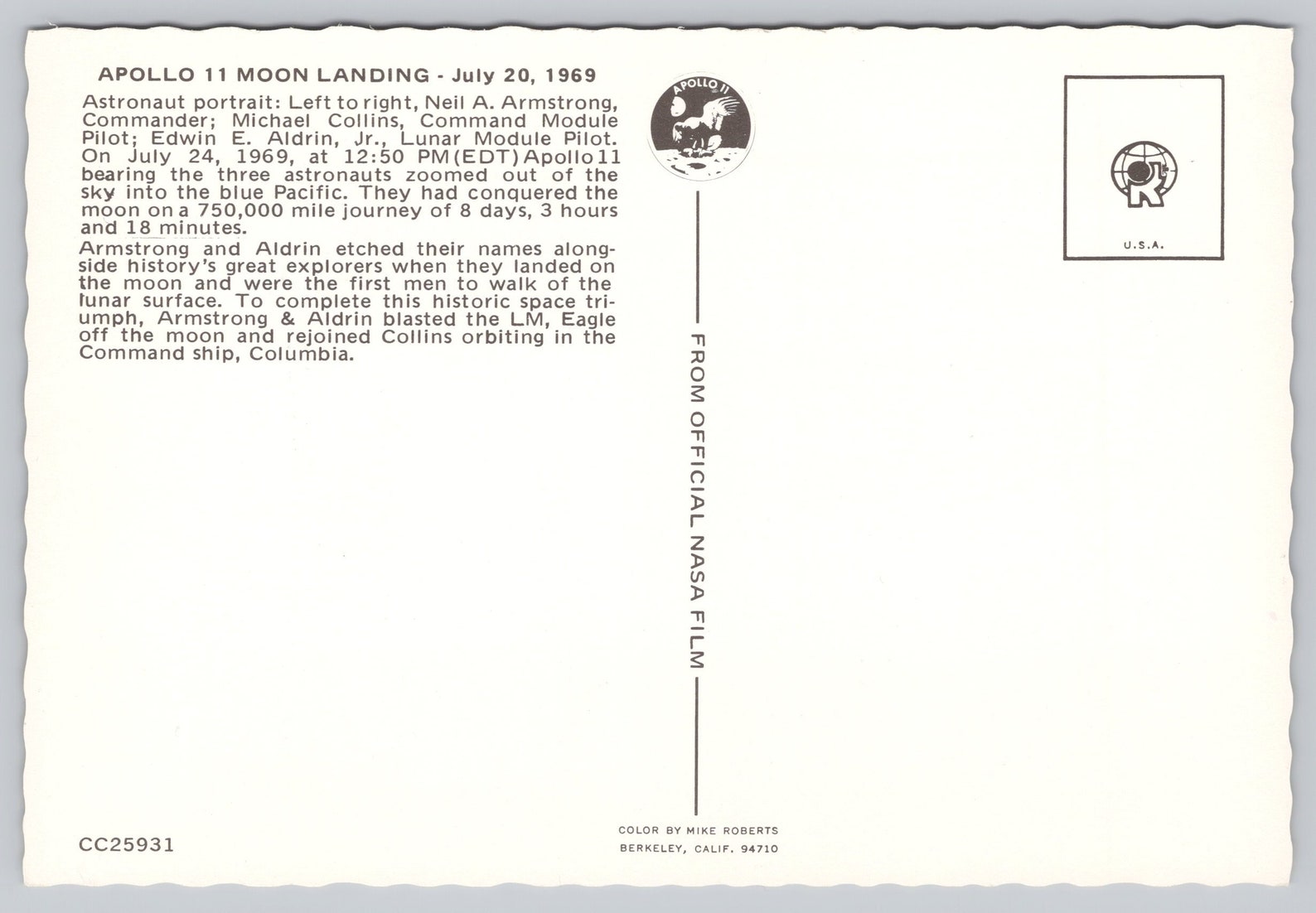 Vintage Postcard, Apollo 11 Moon Landing Astronauts, Neil Armstrong ...