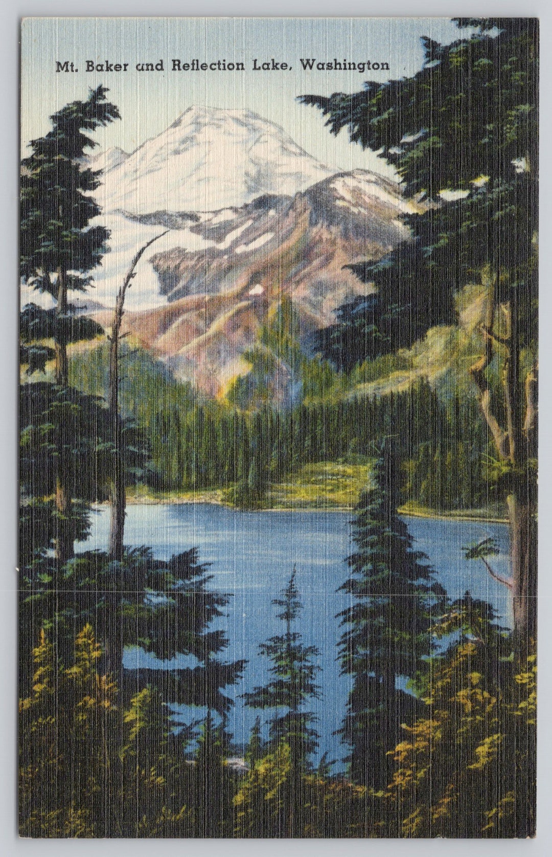 Vintage Postcard, Mount Baker and Reflection Lake, Washington State ...