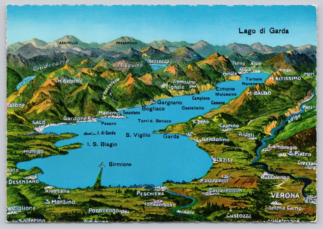 Vintage Postcard, Lago Di Garda Italy, Illustrated Map Postcard, C1960s ...