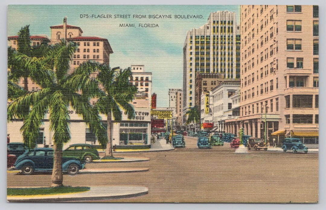 Vintage Postcard, Flagler Street From Biscayne Boulevard, Miami Florida ...