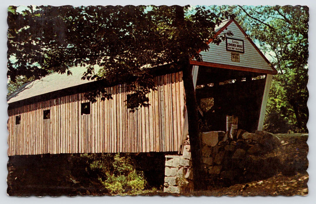 Vintage Postcard, the Lovejoy Bridge, Covered Bridge Over Ellis River ...