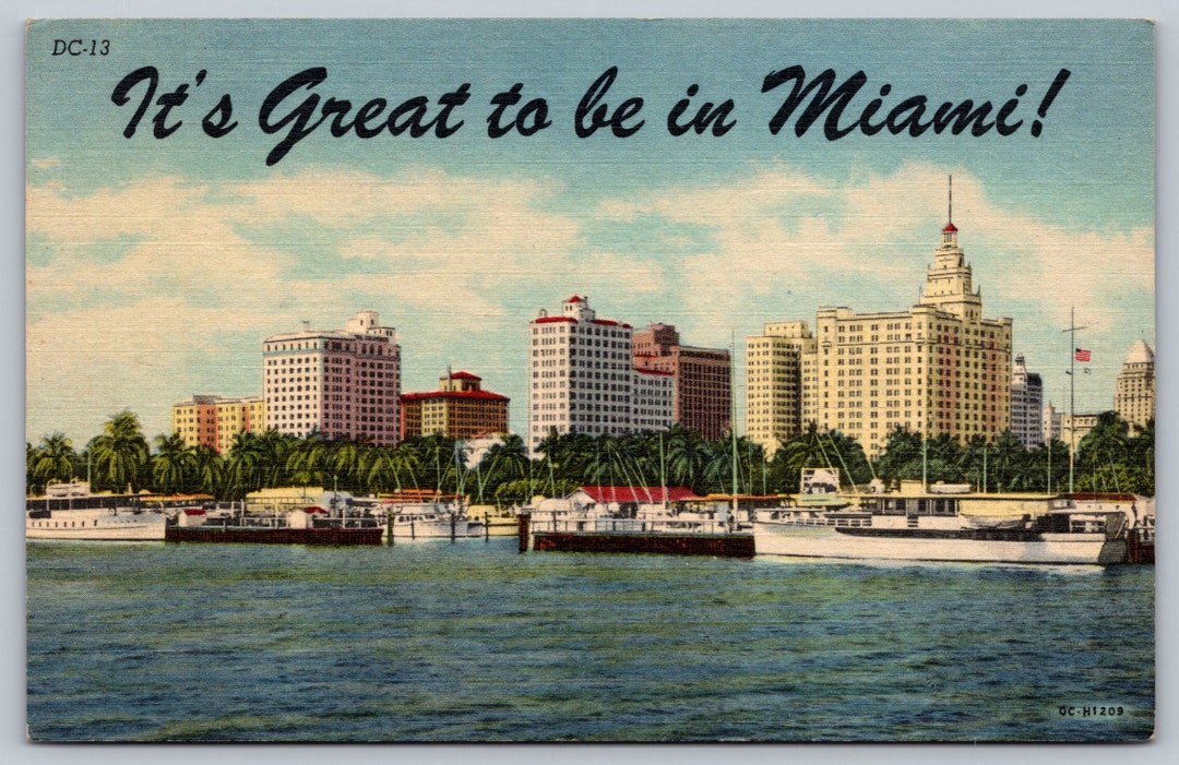 Vintage Postcard, It's Great to Be in Miami!, Miami Florida Skyline ...