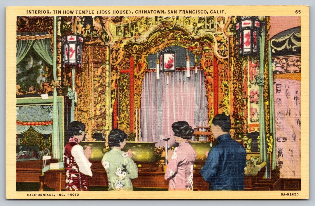Vintage Postcard, Tin How Temple Interior, Chinatown San Francisco ...
