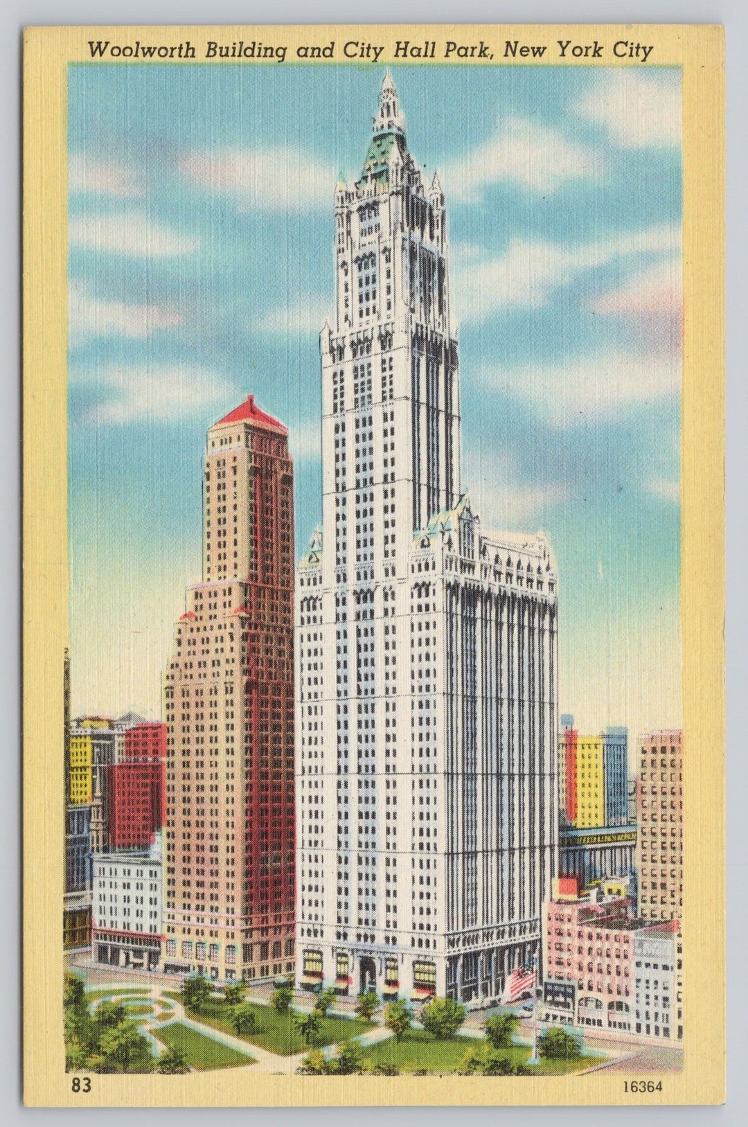 Vintage Postcard, Woolworth Building & City Hall Park, New York City NY ...