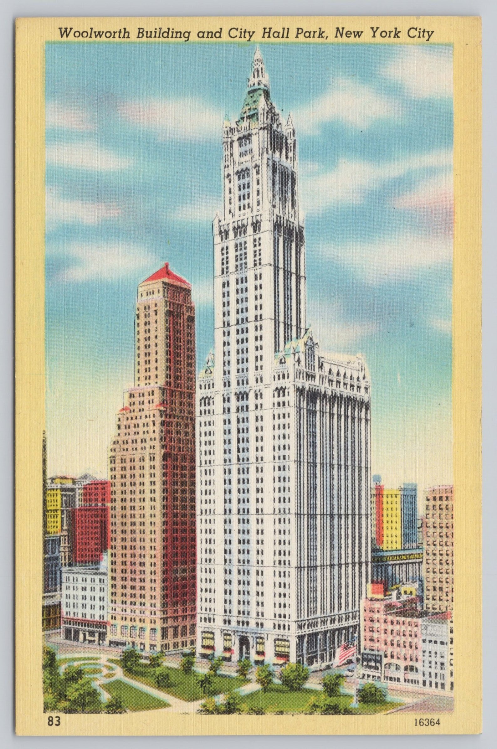 Vintage Postcard, Woolworth Building & City Hall Park, New York City NY ...