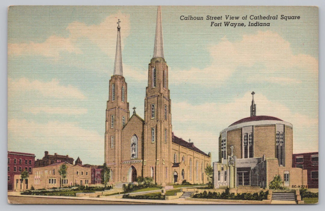 Vintage Postcard, Calhoun Street View of Cathedral Square, Fort Wayne ...