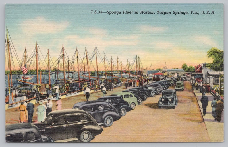 Vintage Postcard, Sponge Fleet in Harbor, Tarpon Springs Florida ...