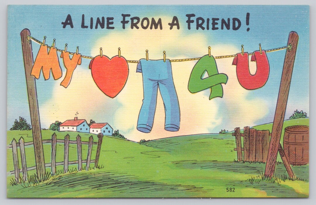 Vintage Comic Postcard, "a Line From A Friend!", My Heart Longs for You ...