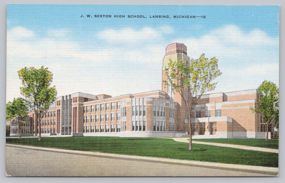Vintage Postcard, J.W. Sexton High School, Lansing Michigan, C1940s ...