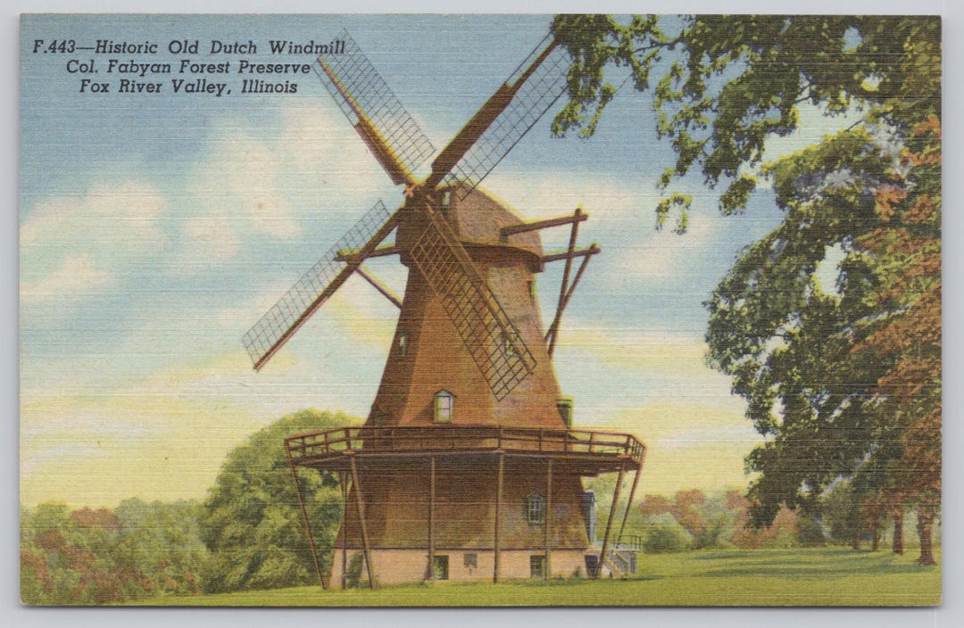 Vintage Postcard, Historic Old Dutch Windmill, Col. Fabyan Forest ...