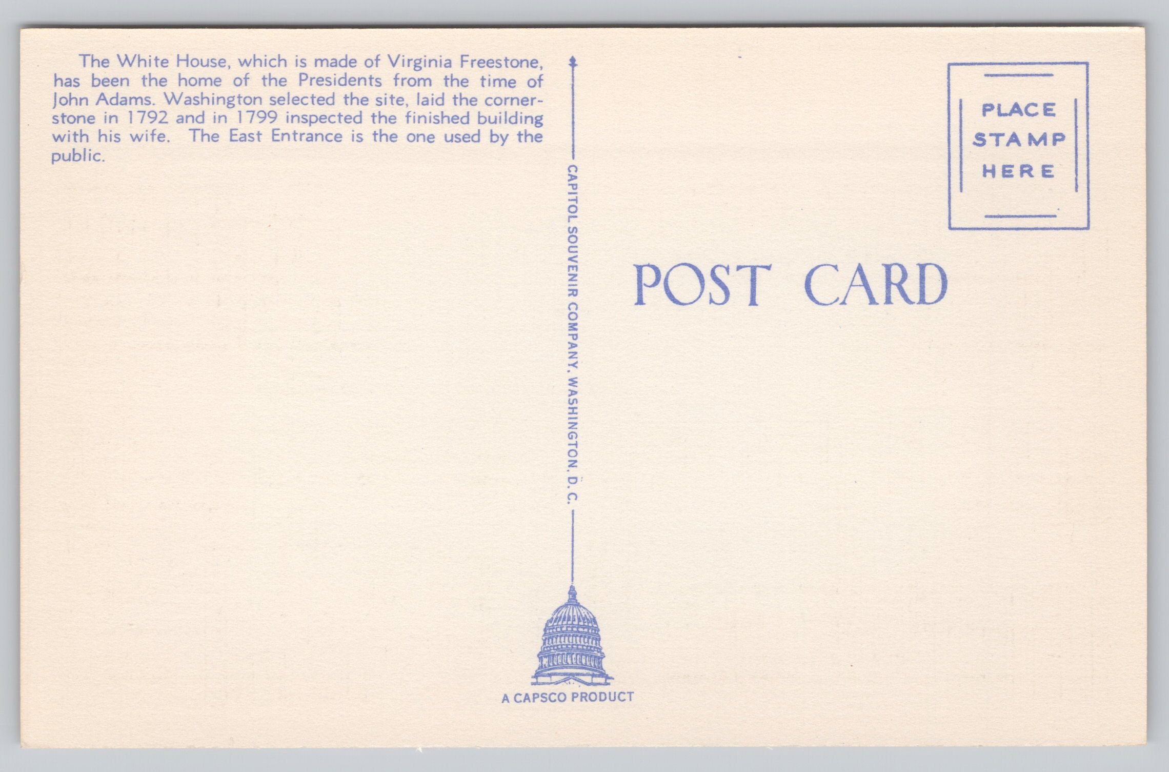 Vintage Postcard, the White House, East Entrance, Public Entrance ...