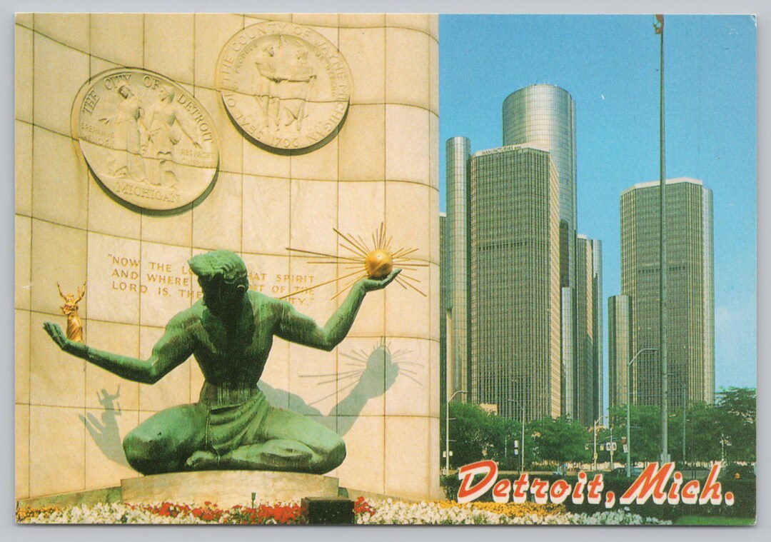 Spirit of Detroit Statue, Detroit Michigan 4x6 Postcard Unposted - Etsy