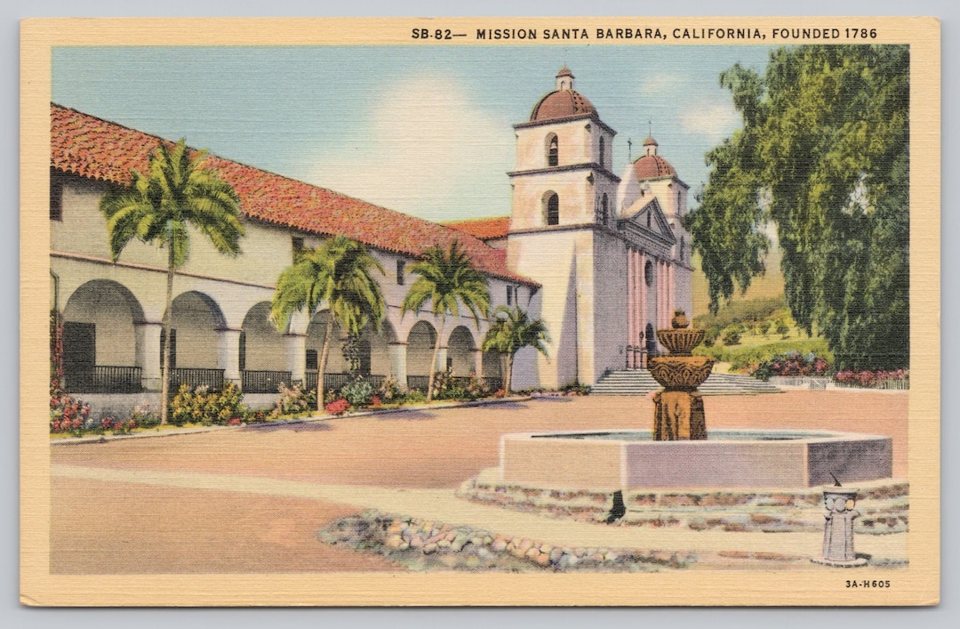 Vintage Postcard, Mission Santa Barbara California, Founded 1786 ...